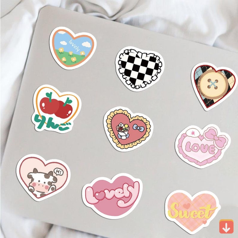 Stickers Cute Cartoon Love Heart 100pcs Kawaii Candy Colors Stickers ...