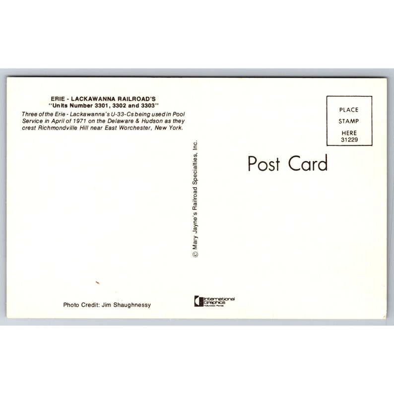 Postcard Vintage Postcard Locomotive Erie Lackawanna Railroads No 3301 ...