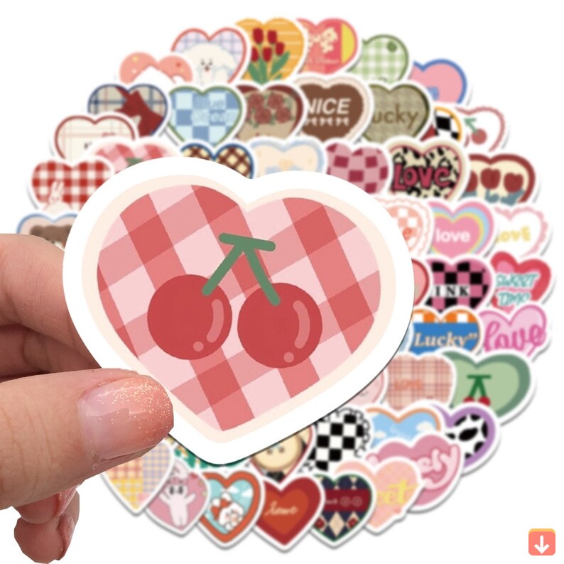 Stickers Cute Cartoon Love Heart 100pcs Kawaii Candy Colors Stickers ...