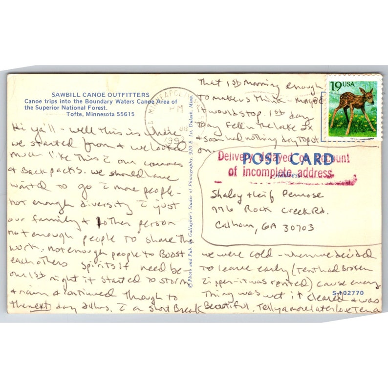 Postcard Sawbill Canoe Outfitters Superior National Forest Tofte ...