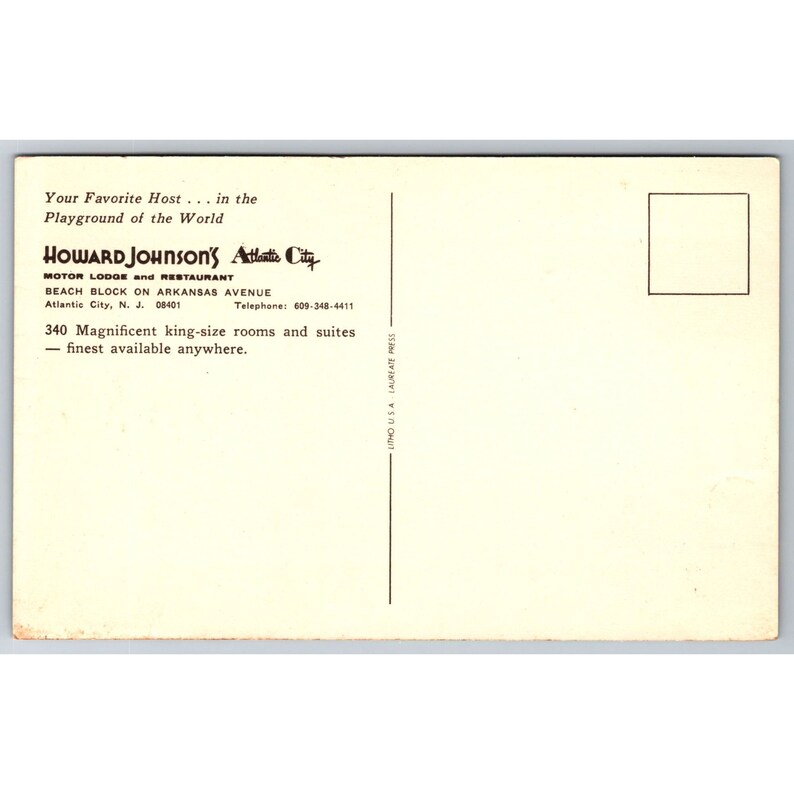 Postcard Howard Johnson's Atlantic City New Jersey Motor Lodge ...