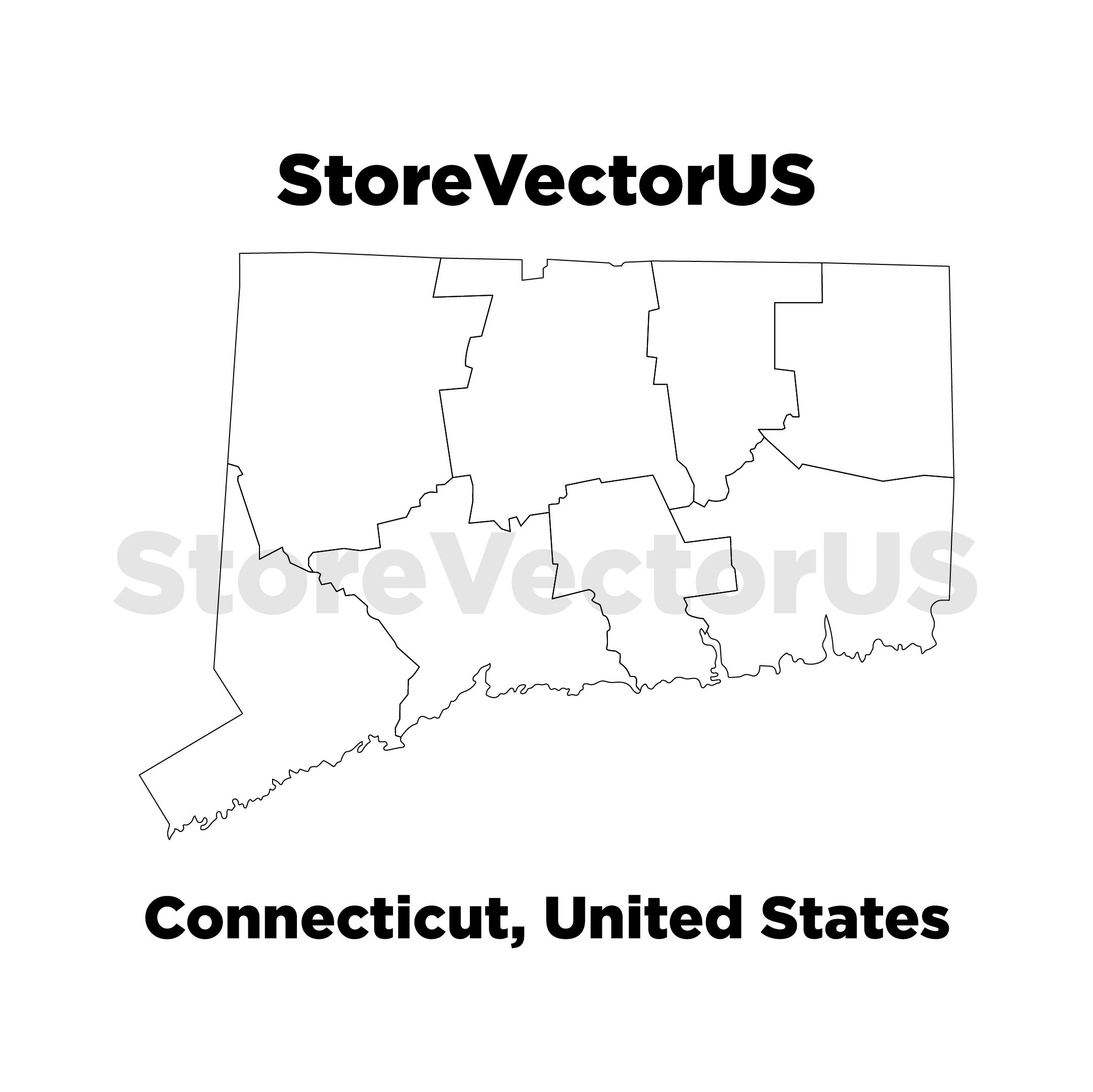 Connecticut Printable Map of the State of Connecticut - Etsy