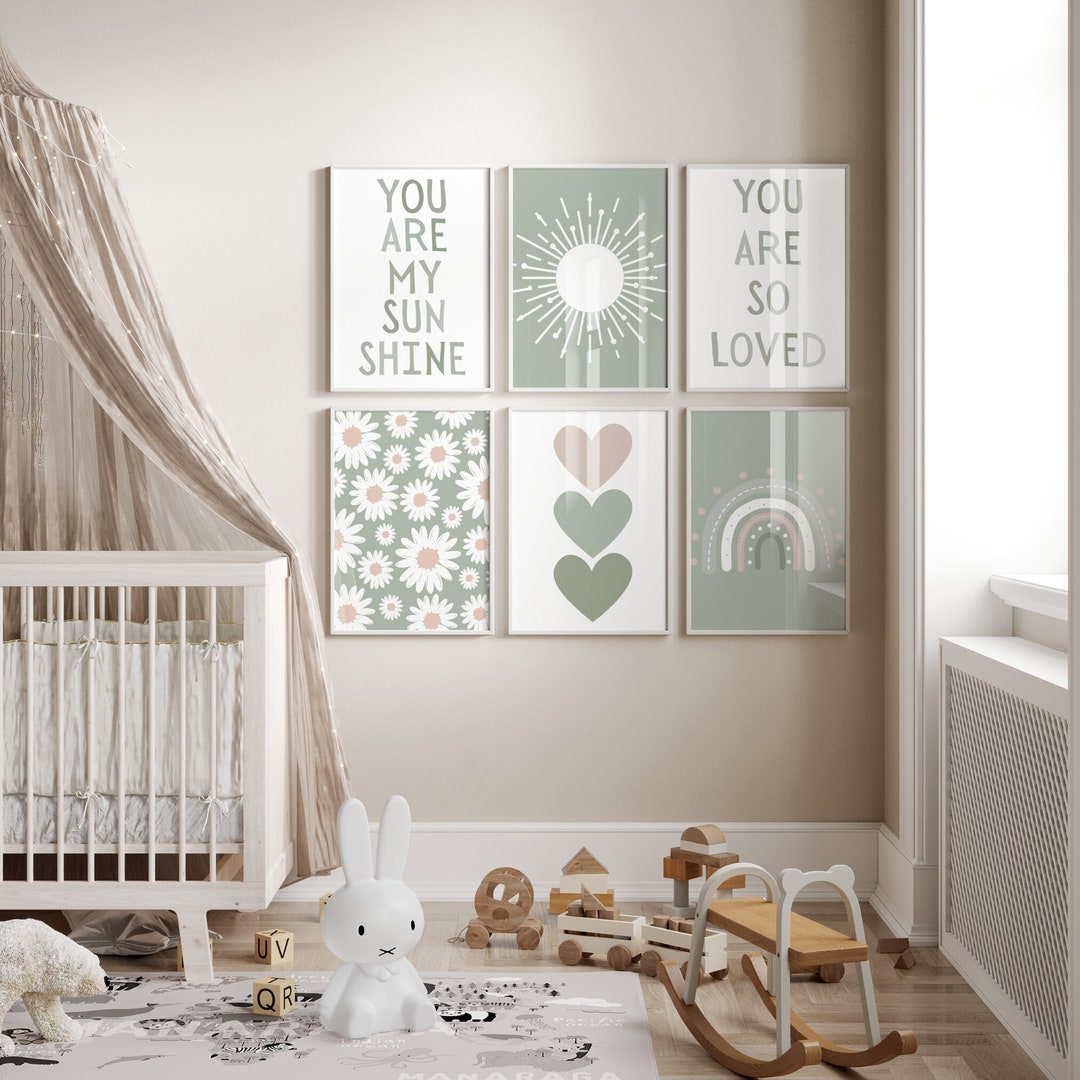 Nursery Wall Decor Pastel Sage Green Nursery Prints Boho - Etsy
