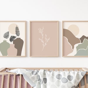 Sage Green and Blush Pink Wall Art, Set of 6, Boho Nursery Decor, Boho ...