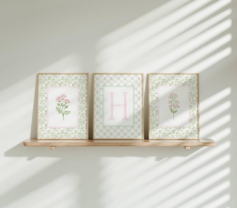 Floral Nursery Monogram Art, Personalized Initial Print, Baby Girl Name ...