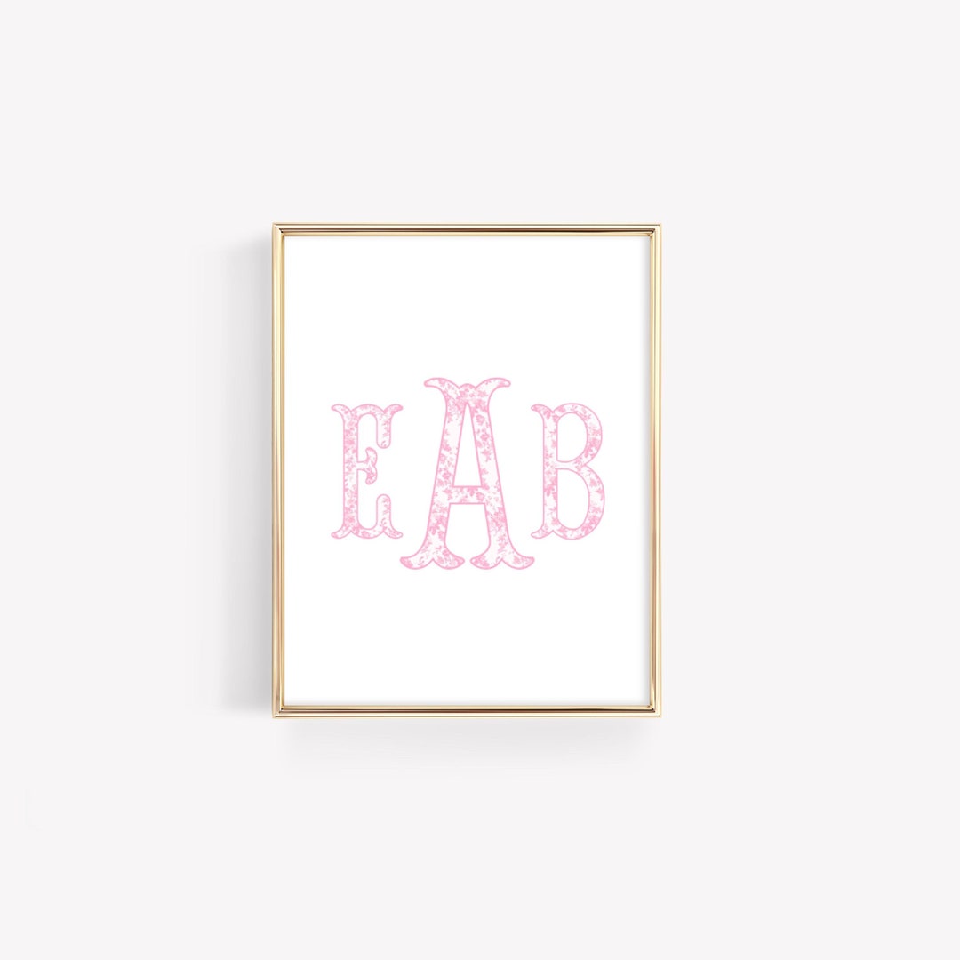 Custom Initial Print, Monogram Name Print, Vintage Floral Wall Art ...
