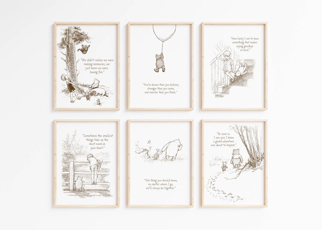 Classic Winnie the Pooh Nursery Art Prints, Neutral Nursery Wall Decor ...