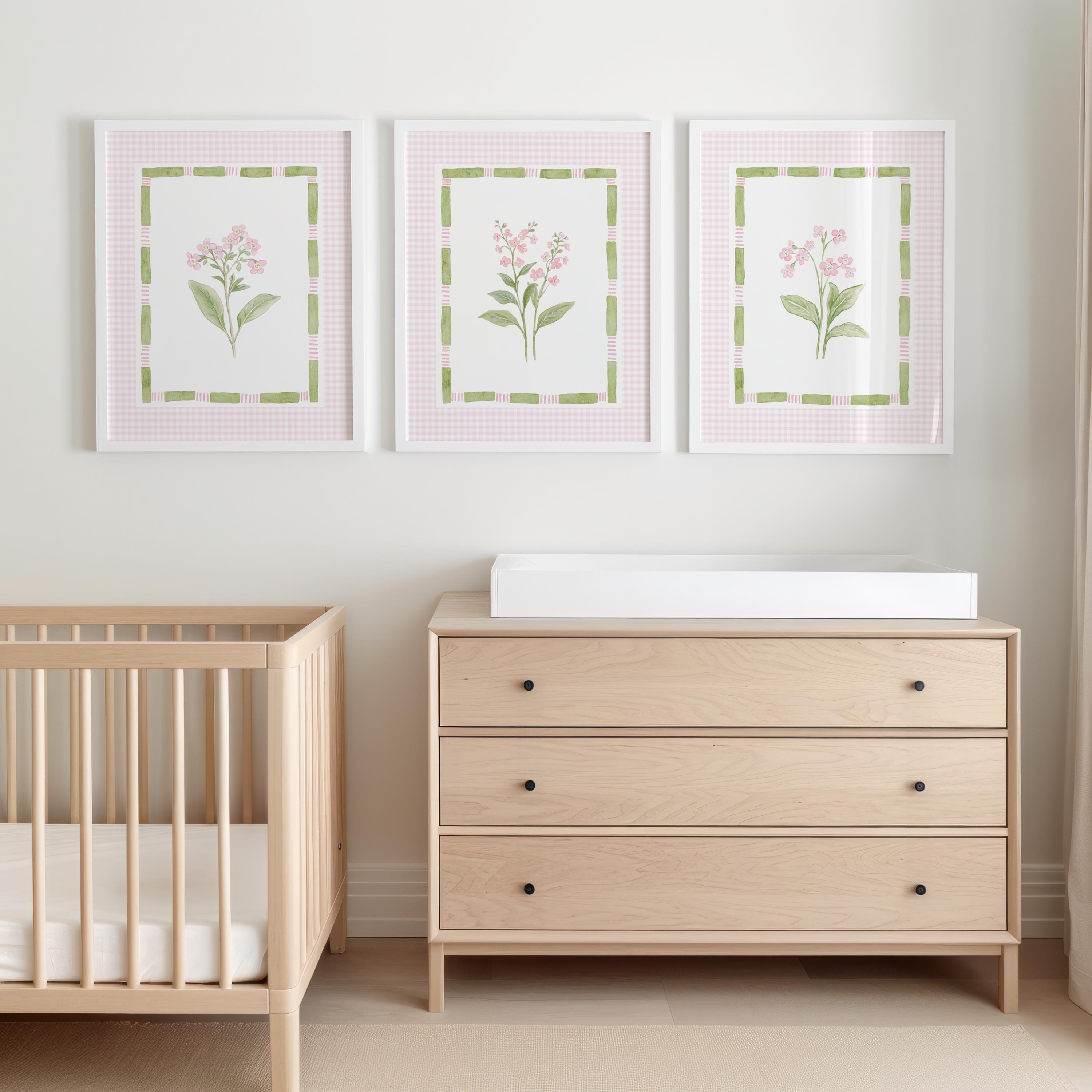 Pink Floral Nursery Wall Art, Wildflower Print Set, Baby Girl Nursery ...
