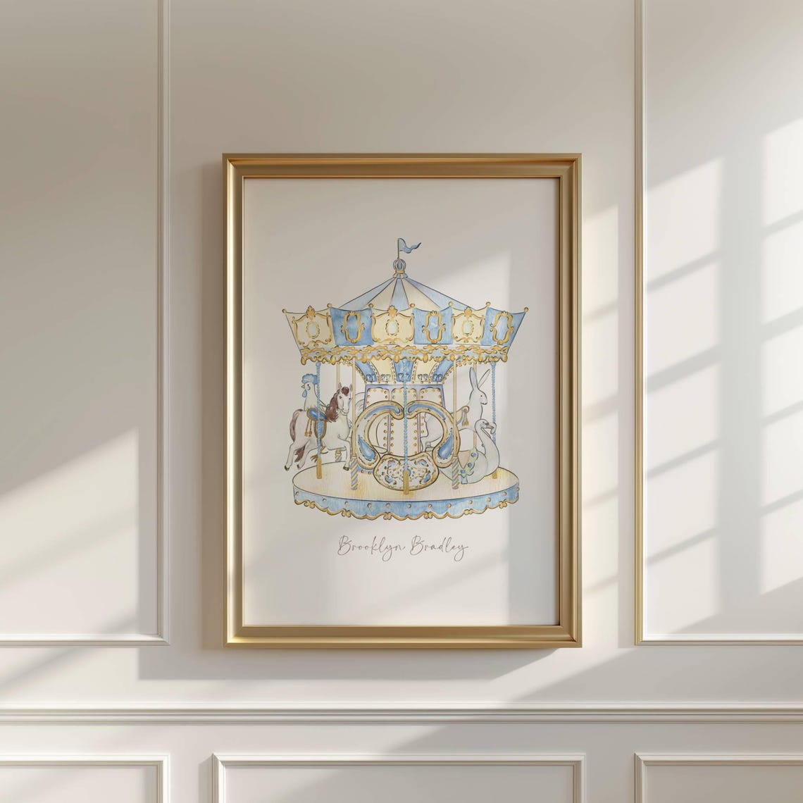 Custom Nursery Name Sign, Carousel Art Watercolor, Personalized Nursery ...