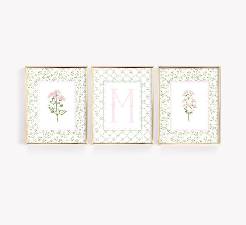 Floral Nursery Monogram Art, Personalized Initial Print, Baby Girl Name ...