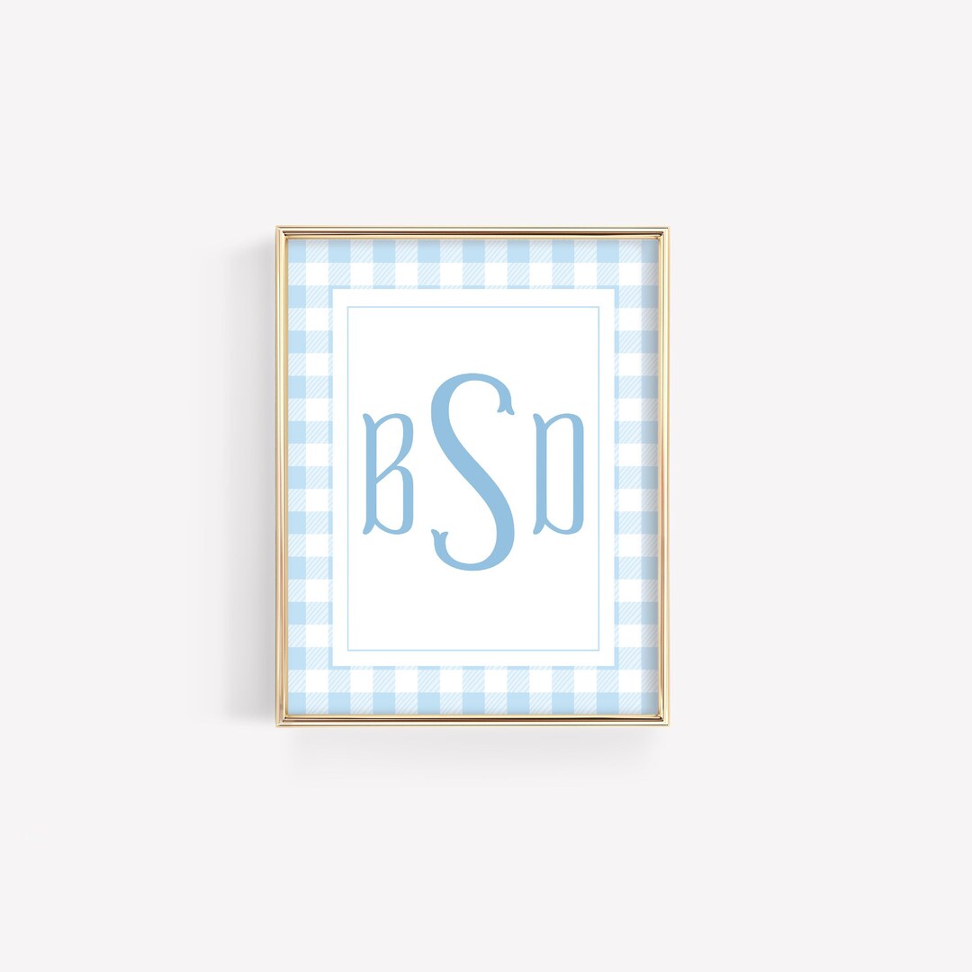 Fishtail Monogram Wall Art Baby Boy, Blue Gingham Nursery Wall Decor ...