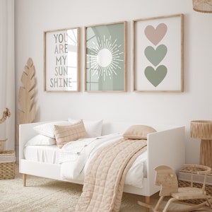 Set of 3 Sage Green Nursery Decor Wall Art Prints, Boho Print for Baby ...