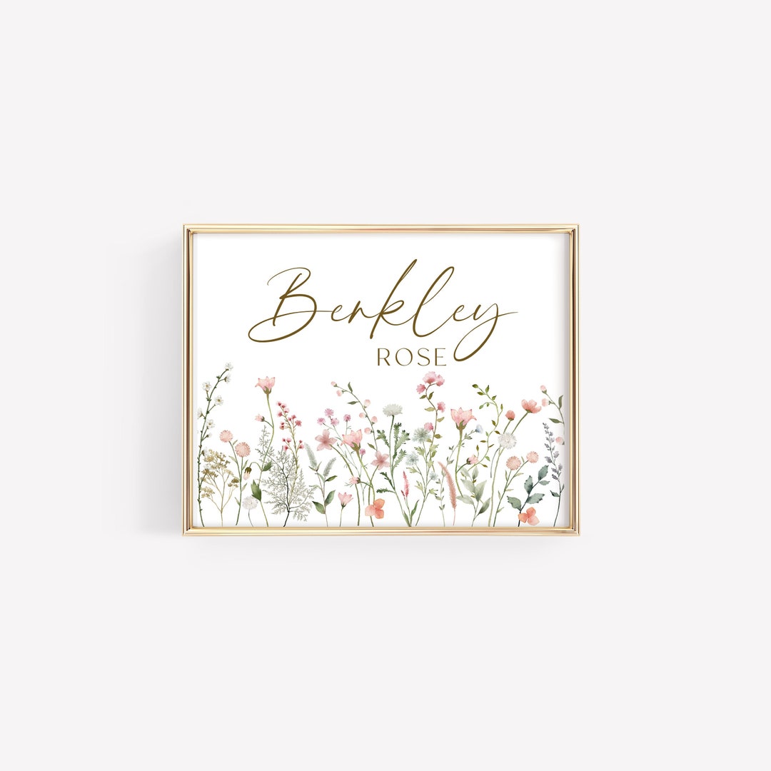 Wildflower Nursery Name Sign, Nursery Wall Art, Girl Nursery Name Decor ...