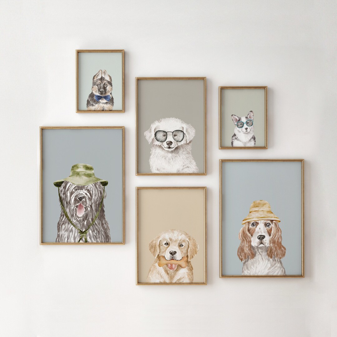 Puppy Print Set, Dog Portrait Prints, Kid Room Wall Art, Funny Dog ...