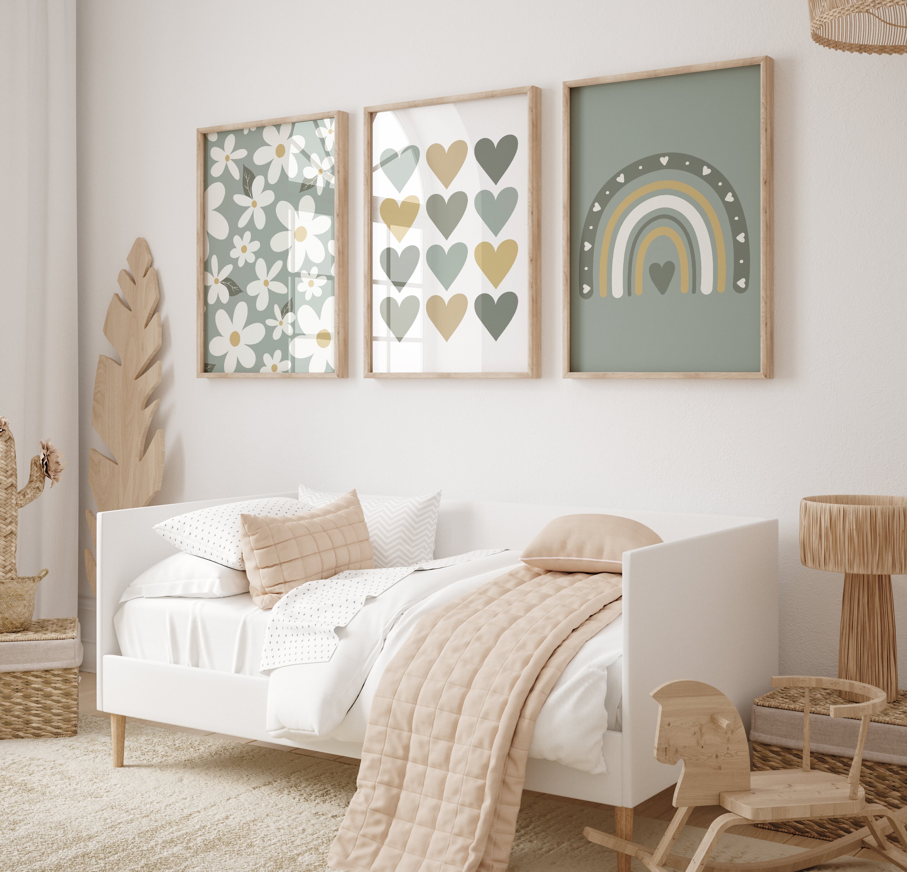 Set of 3 Sage Green Nursery Decor, Sage Green Yellow Nursery Art ...