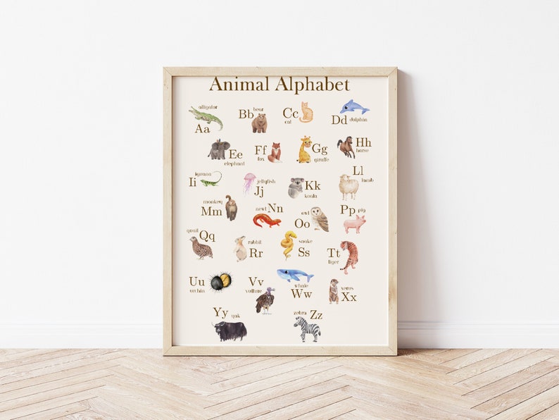 Animal Alphabet Wall Art, Rainbow Alphabet, Nursery Print, Alphabet ...