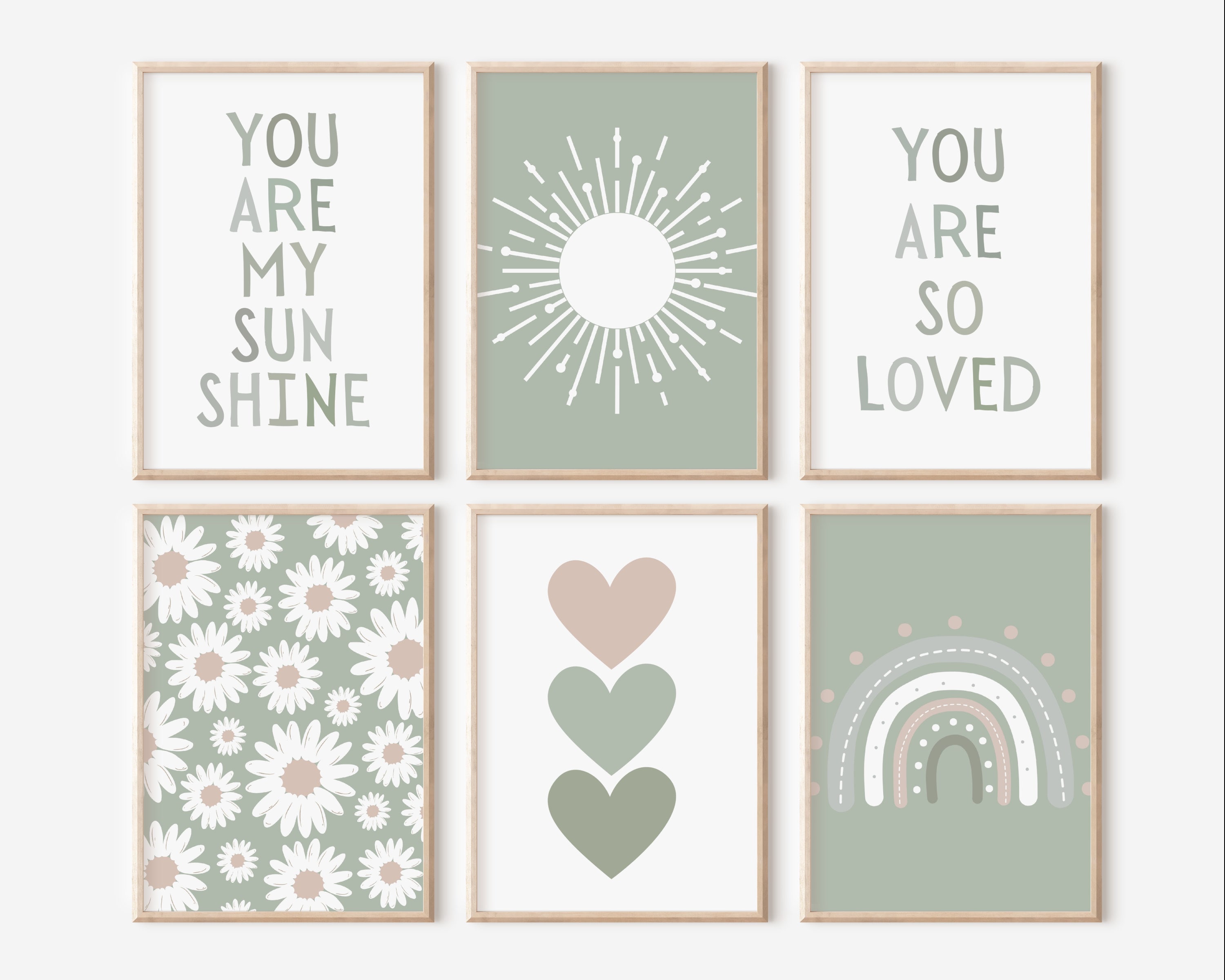 Nursery Wall Decor - Pastel Sage Green Nursery Prints - Boho Prints for ...