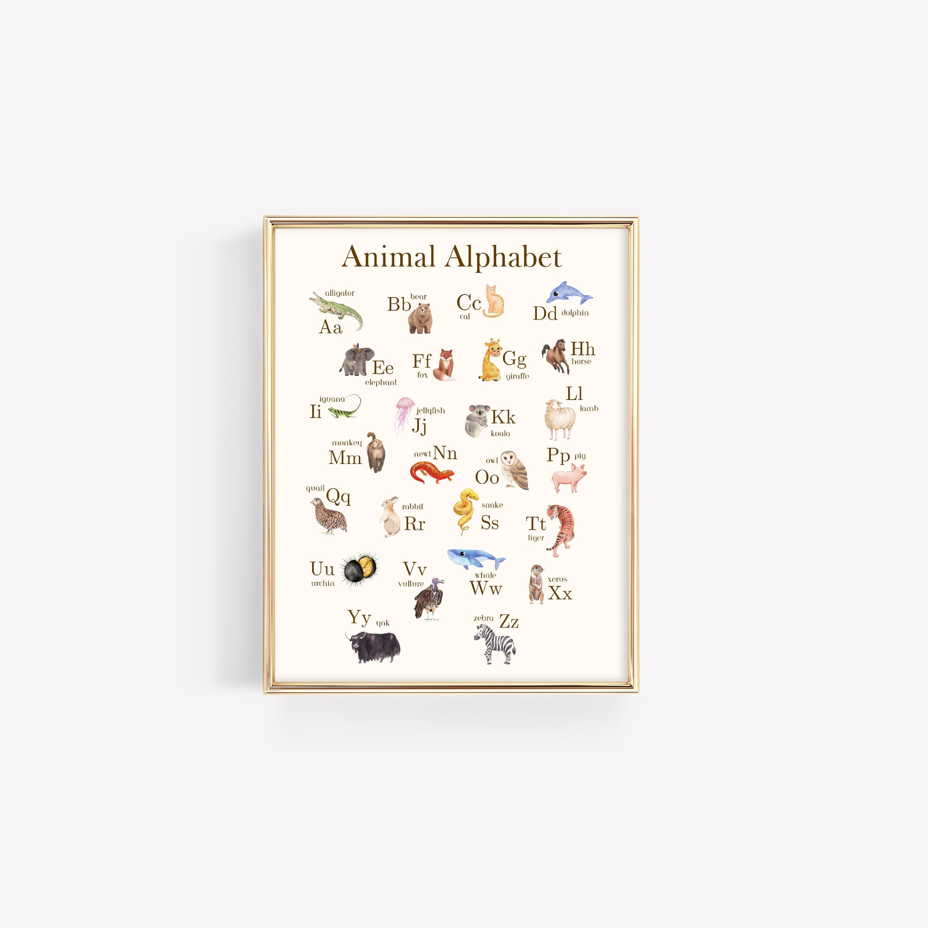 Animal Alphabet Wall Art, Rainbow Alphabet, Nursery Print, Alphabet ...