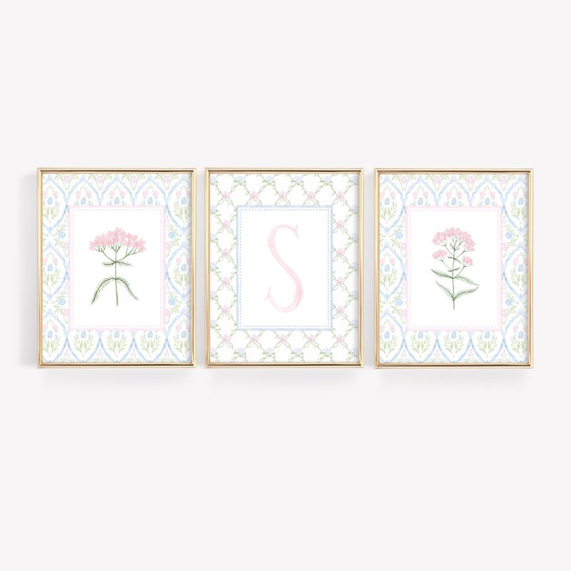 Blue Floral Inital Print - Etsy