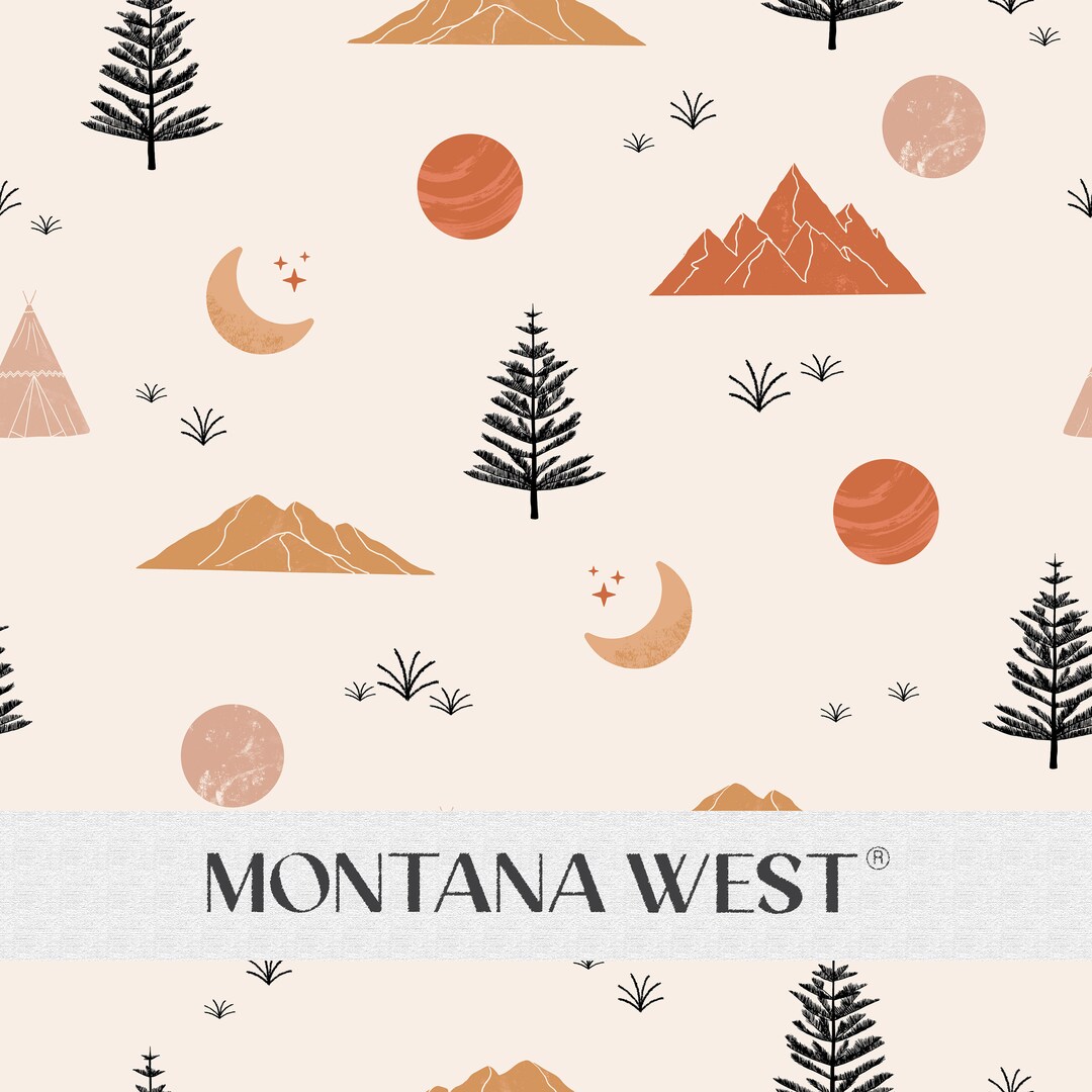 Boho Moon Planet Trees Seamless Pattern, Digital Watercolor Boho ...