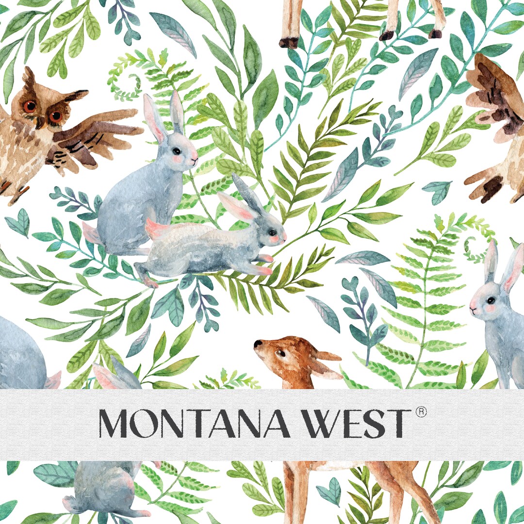 Watercolor Wild Animals on Plants Seamless Pattern, Digital Wildlife ...