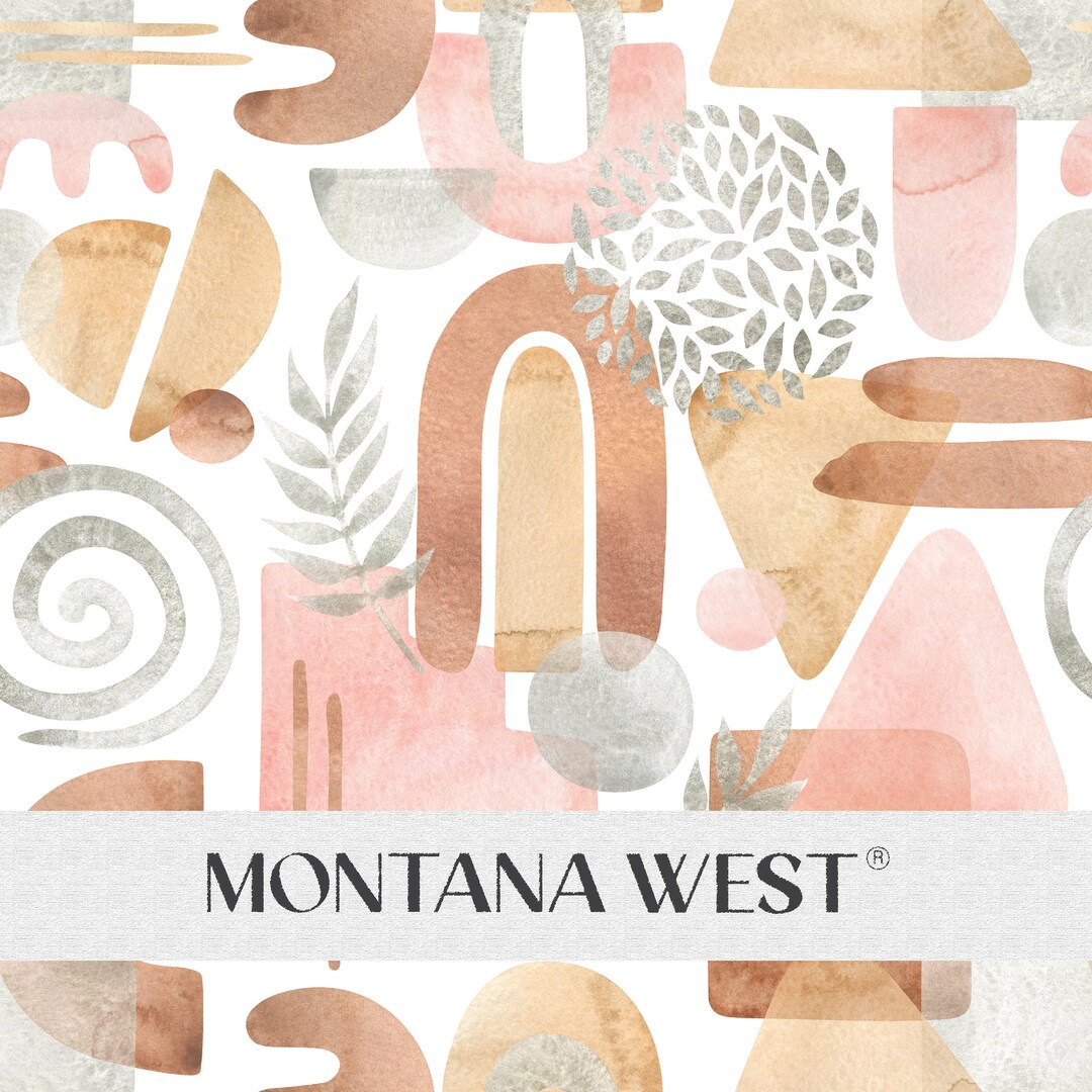 Abstract Shapes and Plants Seamless Pattern, Digital Watercolor ...