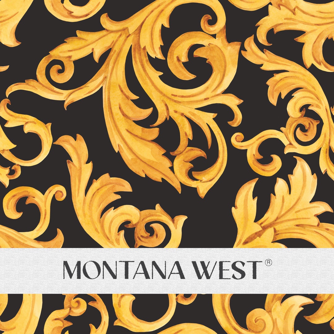 Gold Black Baroque Seamless Pattern, Digital Watercolor Rococo Ornaments Baroque Seamless ...