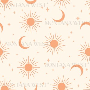 Boho Sun and Moon Seamless Pattern, Digital Sun and Moon Seamless ...