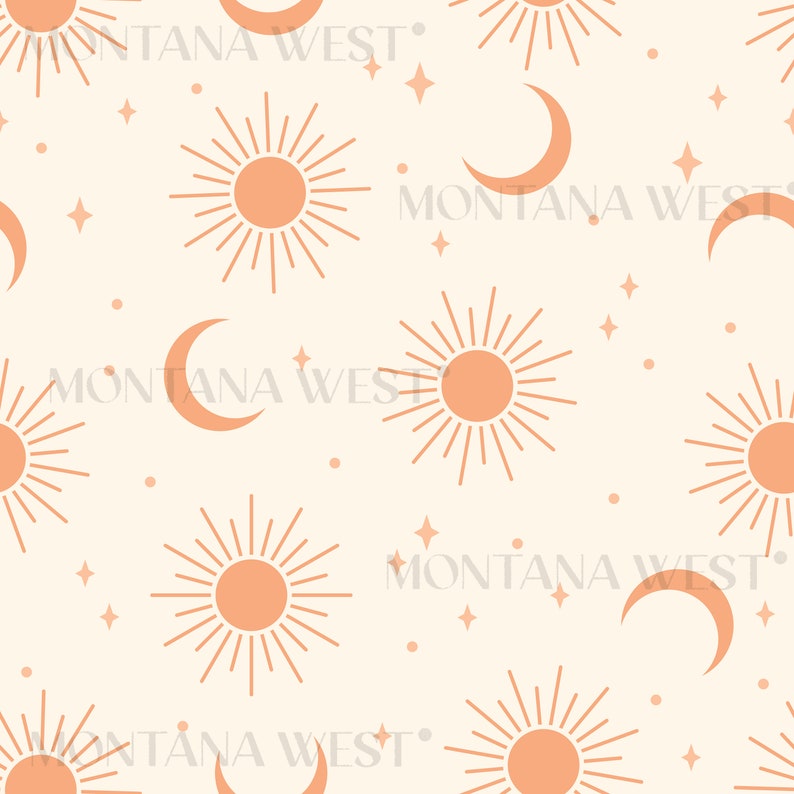 Boho Sun and Moon Seamless Pattern, Digital Sun and Moon Seamless ...