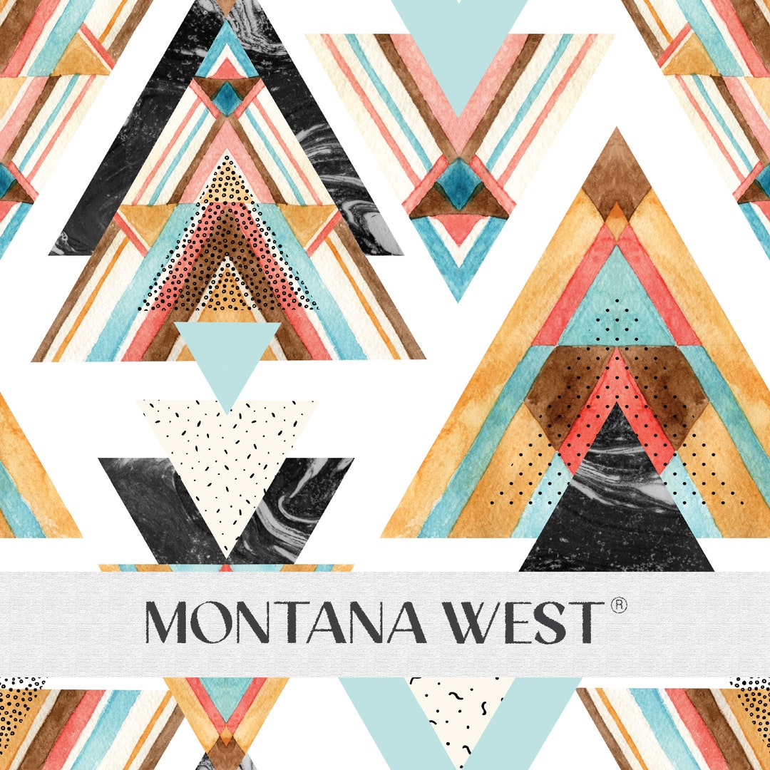 Abstract Aztec Triangles Seamless Pattern, Digital Watercolor Aztek ...