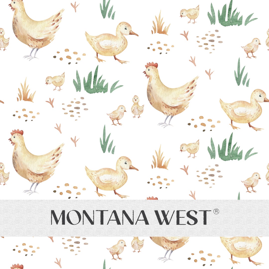 Cute Chicken and Chick Seamless Pattern, Digital Watercolor Chicken ...