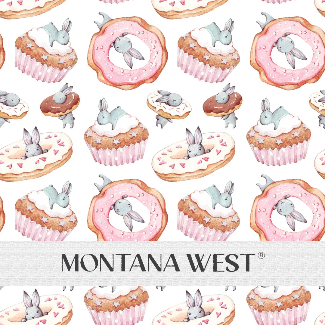 Sweet Rabbits Seamless Pattern, Digital Watercolor Pastry and Rabbits ...