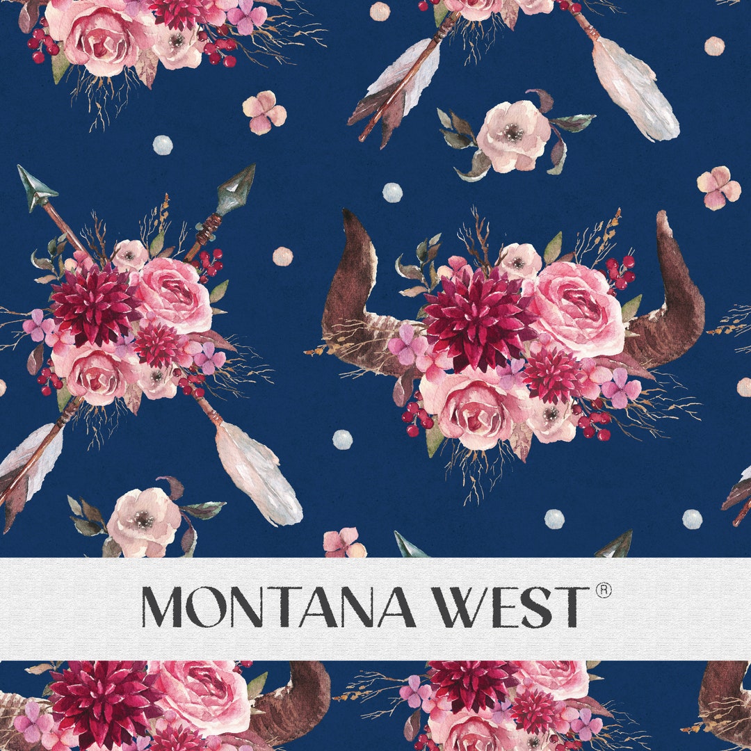 Floral Bull Horn Arrow Seamless Pattern, Digital Hand-drawn Dots ...