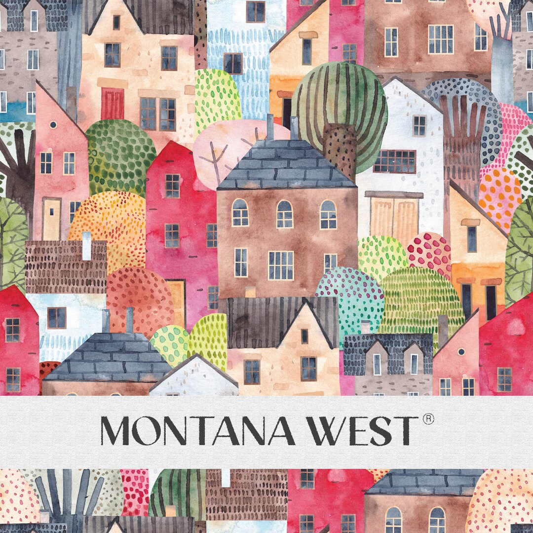 Cute Colorful Houses Seamless Pattern, Digital Watercolor Houses ...