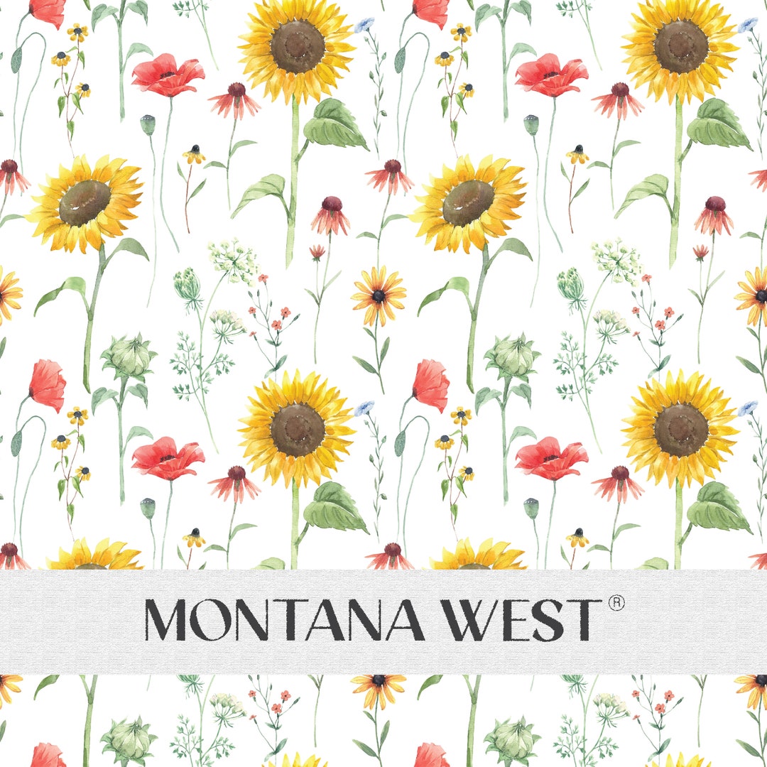 Sunflower Poppy Flowers Seamless Pattern, Digital Watercolor Vintage ...