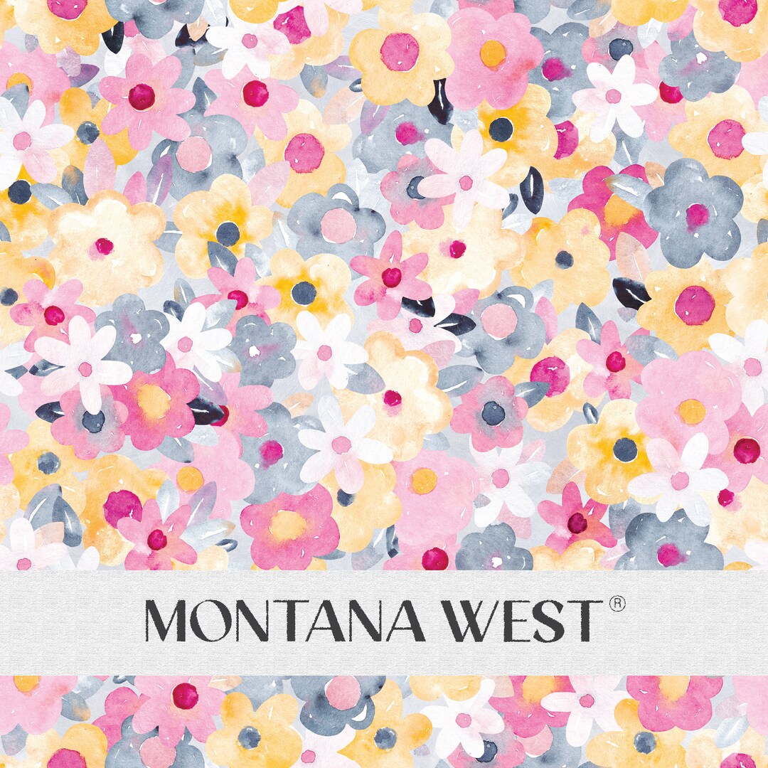 Cute Colorful Floral Seamless Pattern, Digital Watercolor Pink Grey ...