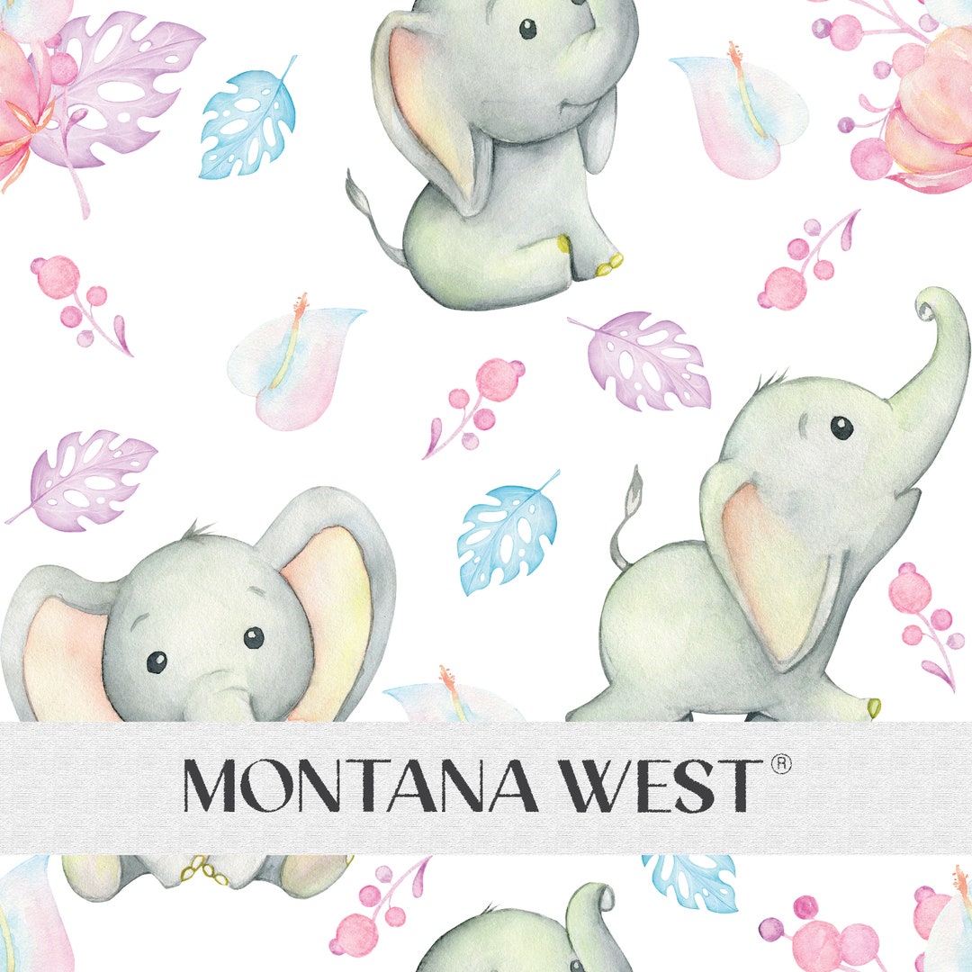 Cute Baby Elephants Seamless Pattern, Digital Watercolor Elephant ...