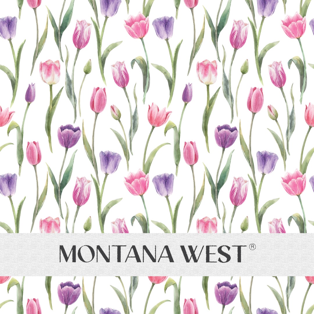 Purple Pink Tulips Seamless Pattern, Digital Watercolor Tulips Vintage ...