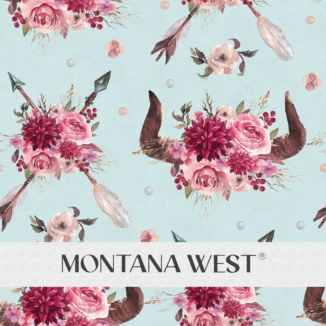 Floral Bull Horn Arrow Seamless Pattern, Digital Hand-drawn Dots ...