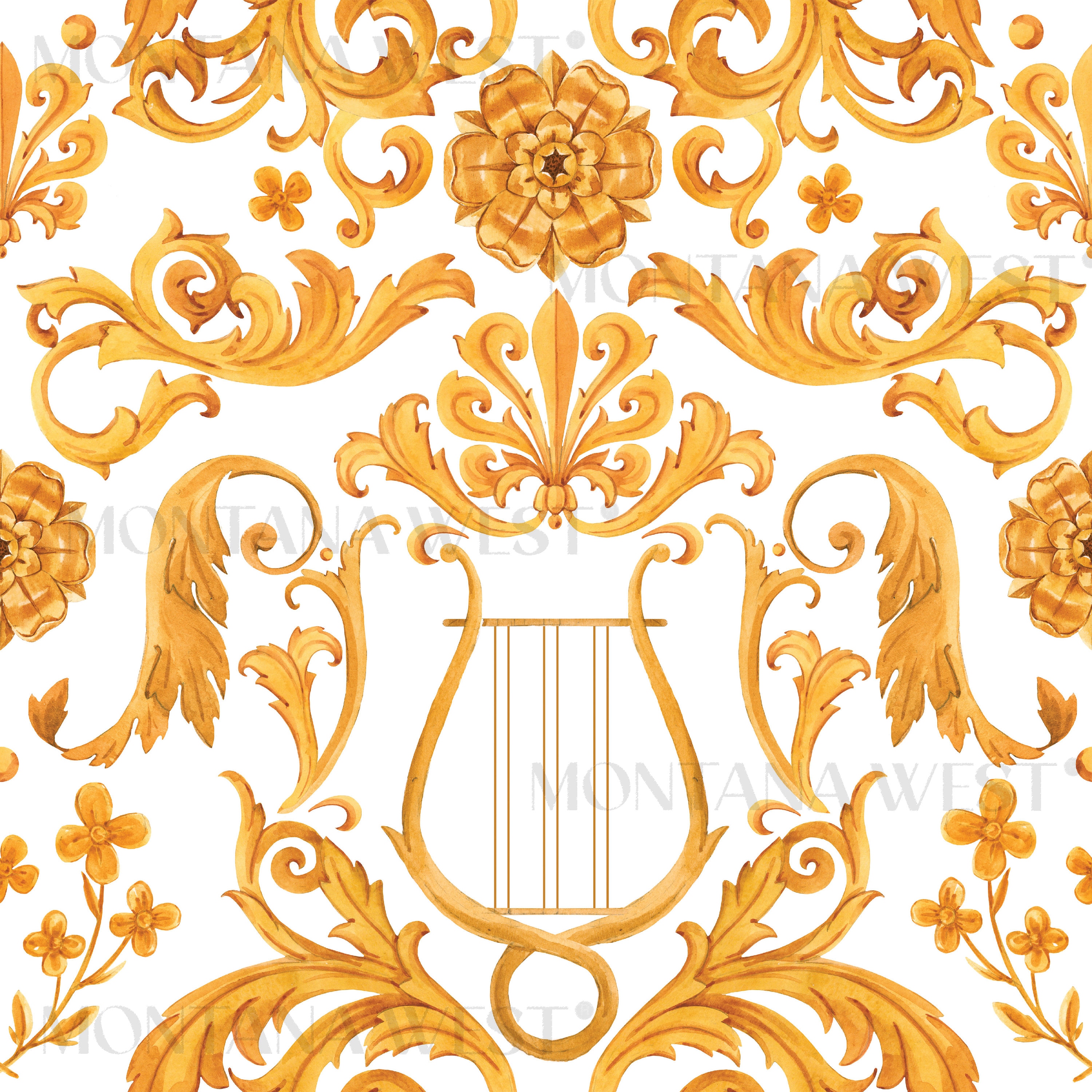 Rococo Style Seamless Pattern, Digital Watercolor Baroque Urfa Rococo ...