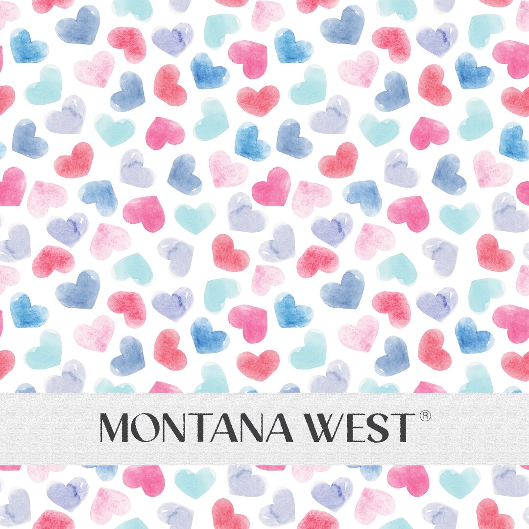 Gentle Hearts Seamless Pattern, Digital Watercolor Pink Blue Purple ...