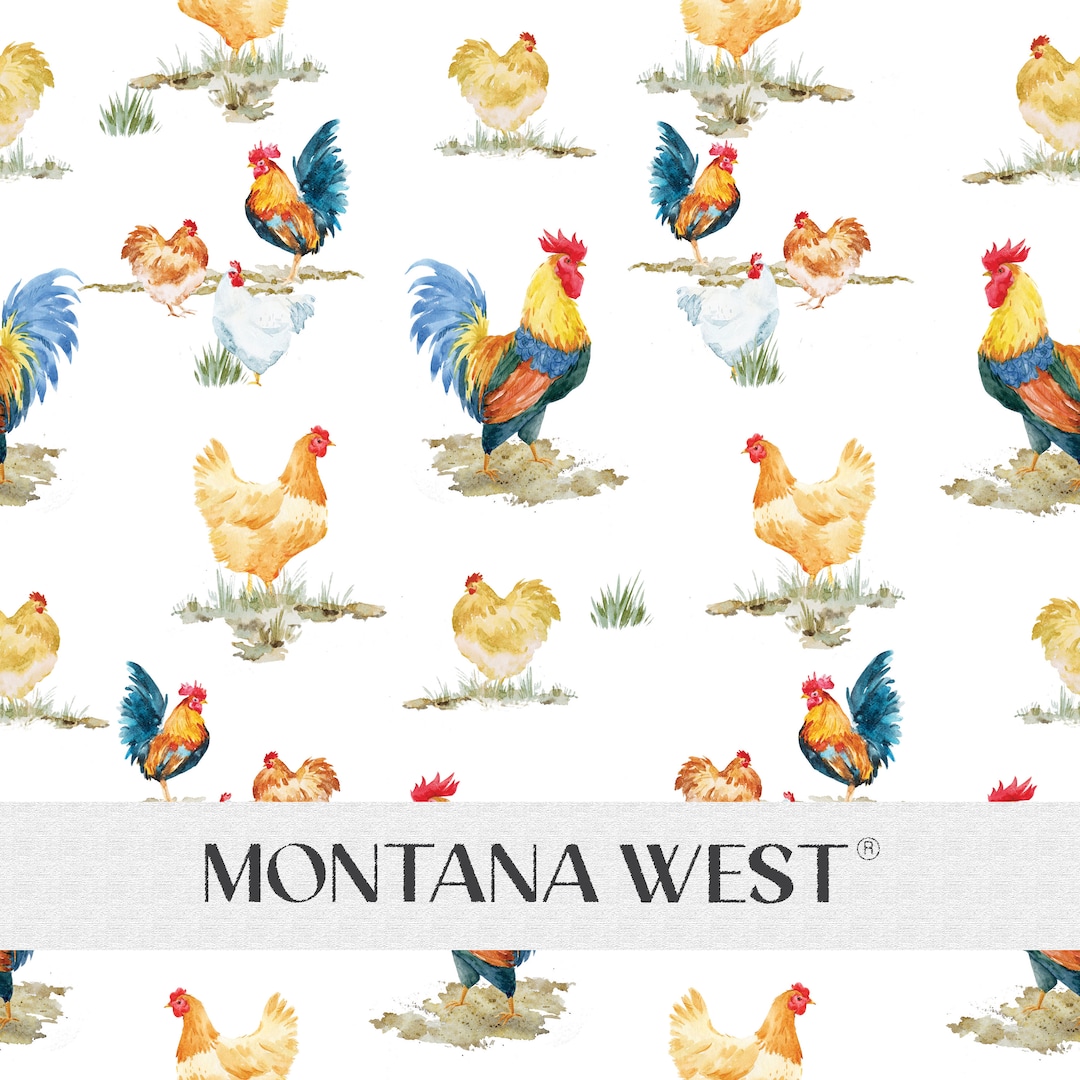 Roosters Chickens Seamless Pattern, Digital Watercolor Cute Roosters ...