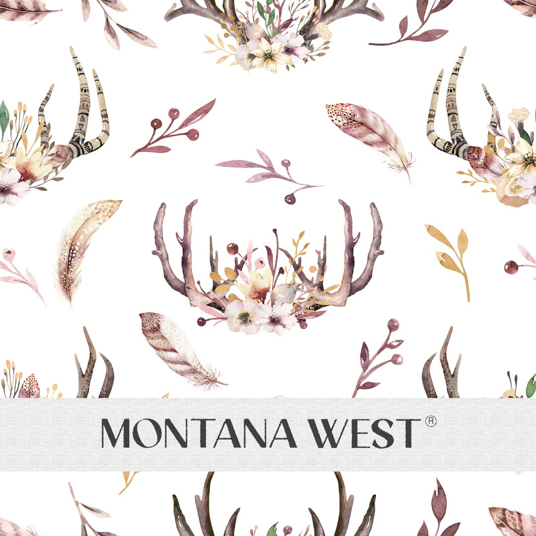Western Deer Antlers Ornaments Seamless Pattern, Digital Watercolor ...