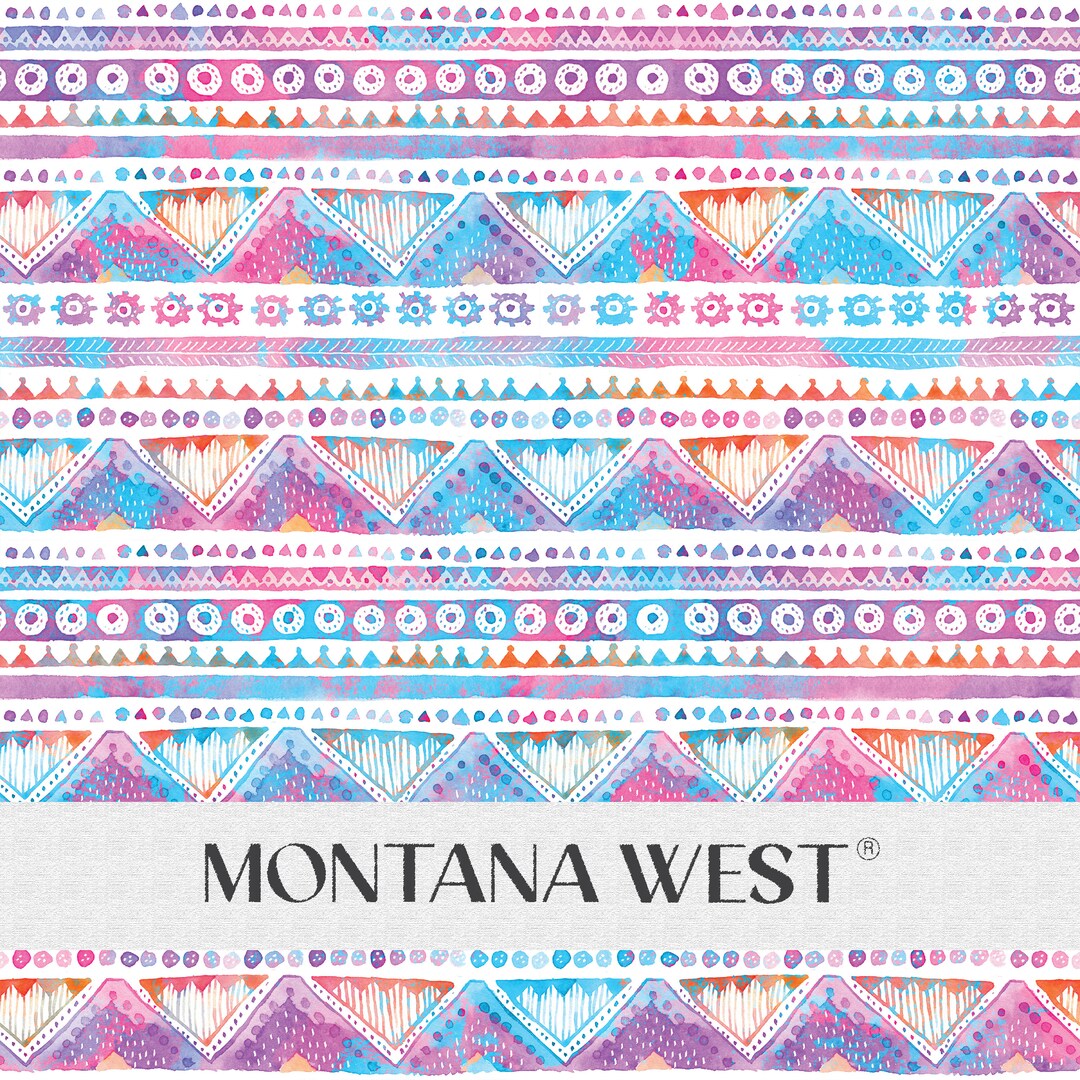 Bright Tribal Seamless Pattern, Digital Hand-drawn Pink Blue Tribal ...