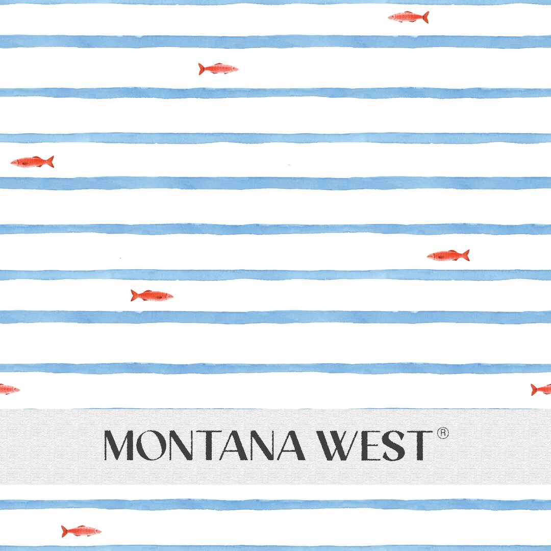 Stripes and Fish Seamless Pattern, Digital Watercolor Blue Stripes and ...