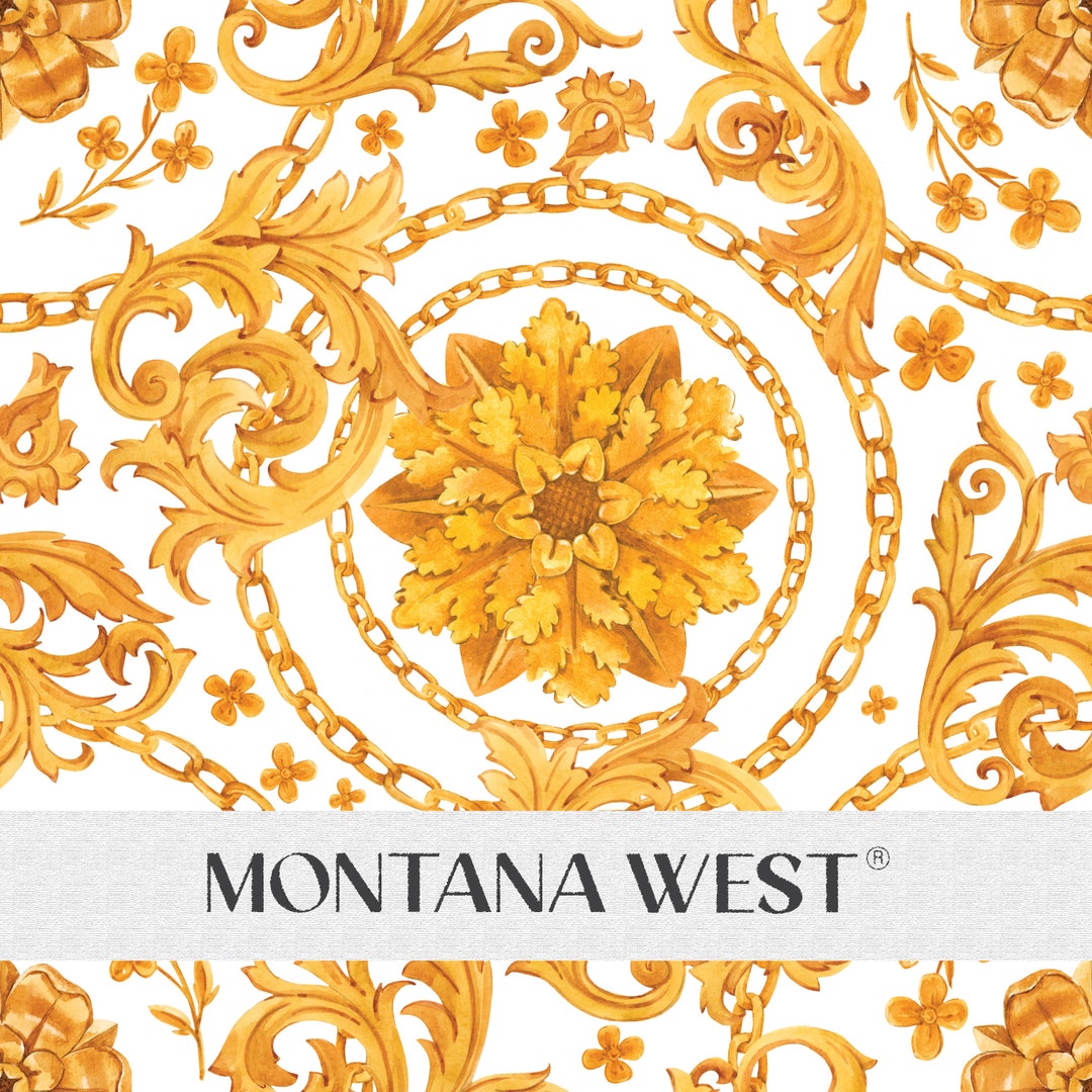 Golden Baroque Seamless Pattern, Digital Watercolor Gold White Rococo ...