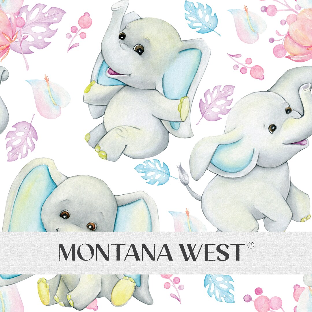 Cute Elephant Seamless Pattern, Digital Watercolor Elephant Seamless ...