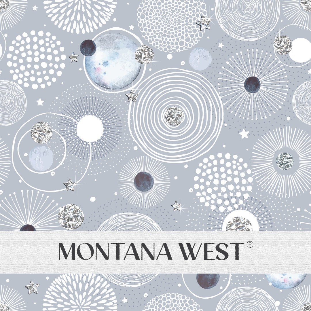 Silver Foil Circle Doodles Seamless Pattern, Digital Watercolor Silver ...