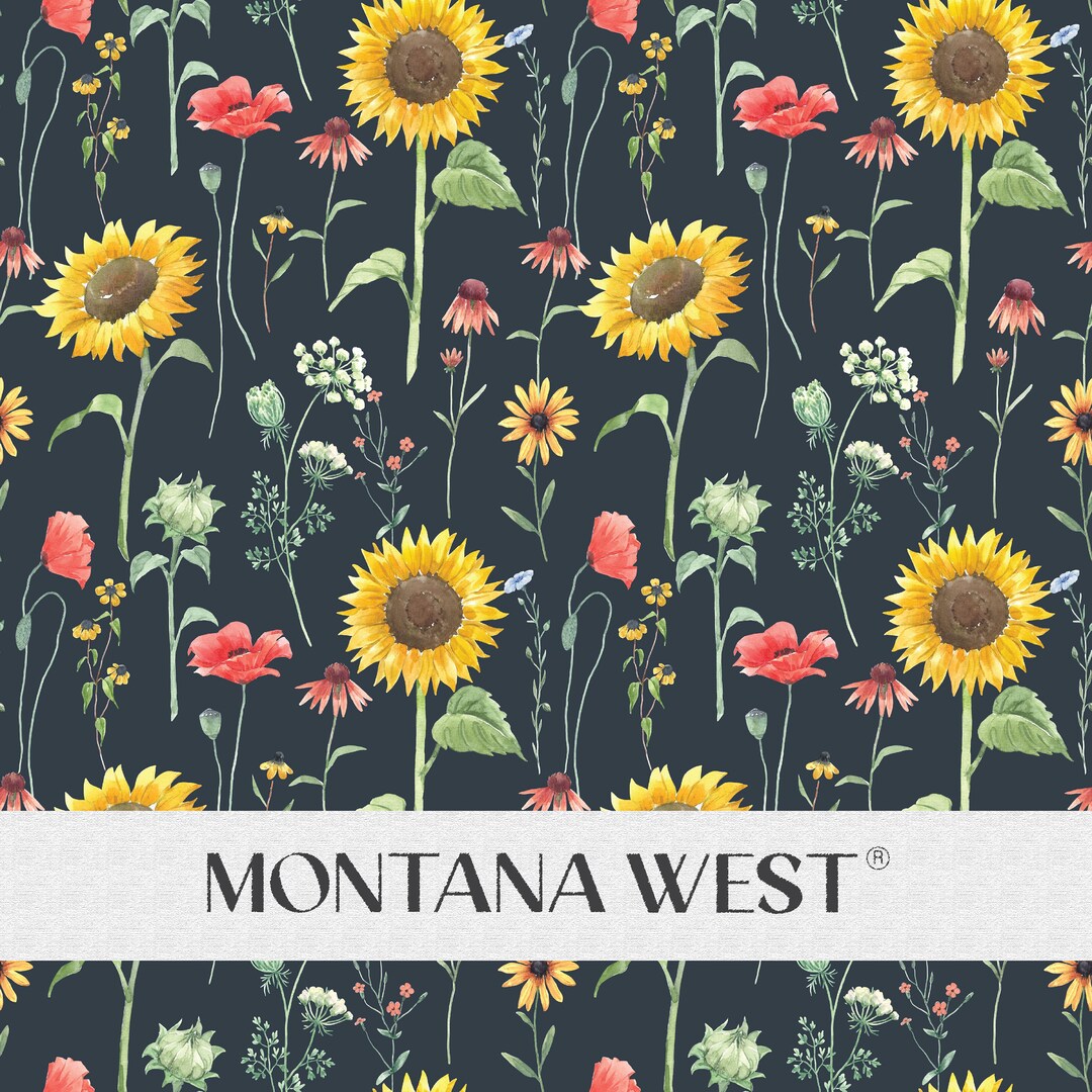 Sunflower Poppy Flowers Seamless Pattern, Digital Watercolor Vintage ...