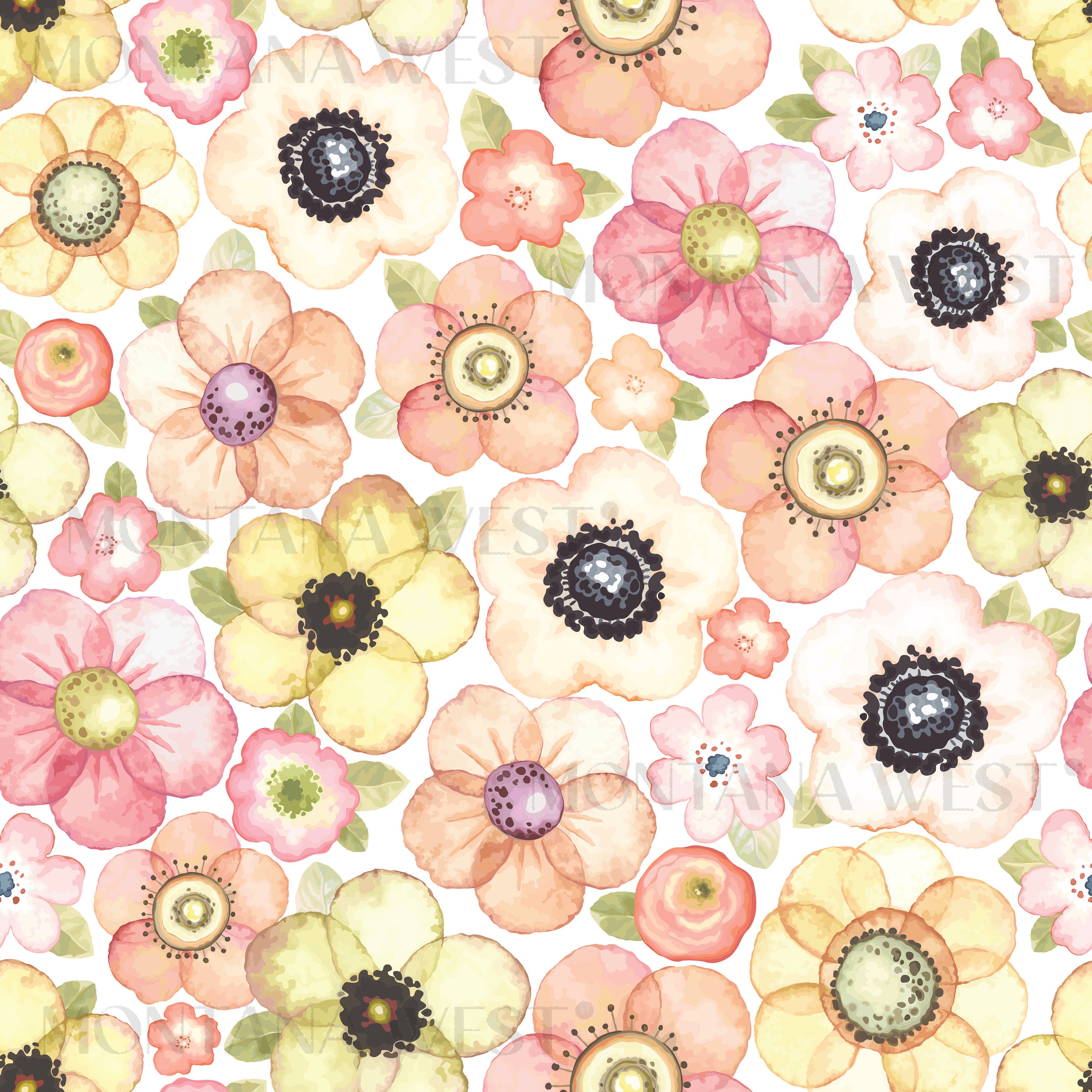 Vintage Flower Meadow Seamless Pattern, Digital Watercolor Vintage ...
